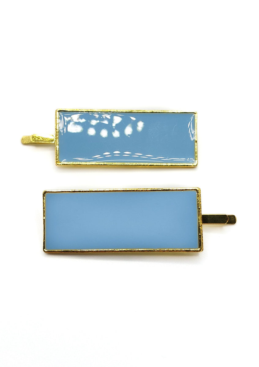 Ada - Pale Blue/Gold Rectangle Enamel Hair Slides – Ruby Willow UK