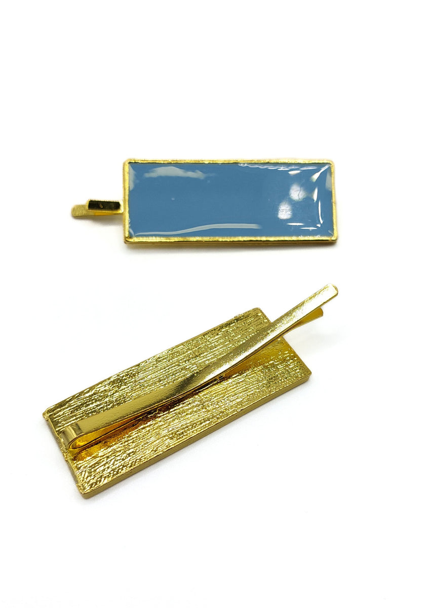 Ada - Pale Blue/Gold Rectangle Enamel Hair Slides – Ruby Willow UK